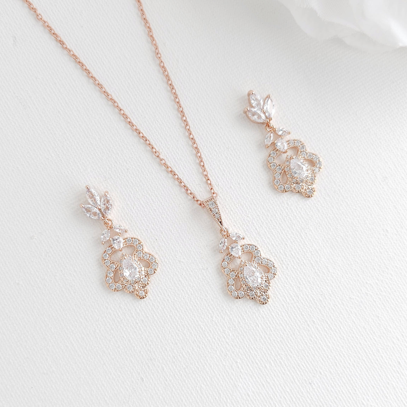 Retro Vintage Rose Gold Jewelry Set | Necklace & Earrings for Brides ...