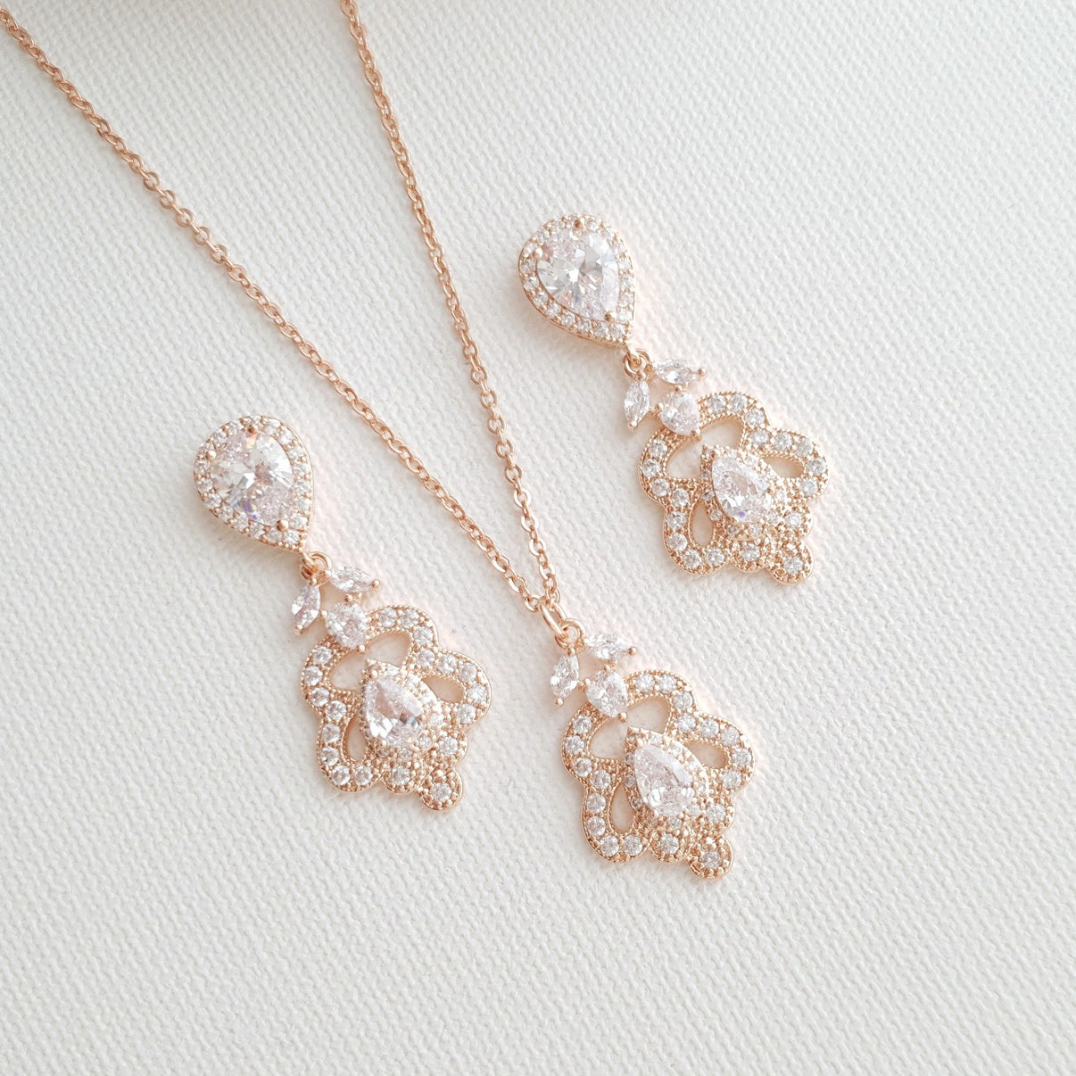 Rose Gold Vintage Bridal Jewelry Set | Buy Retro Necklace Earrings Set ...