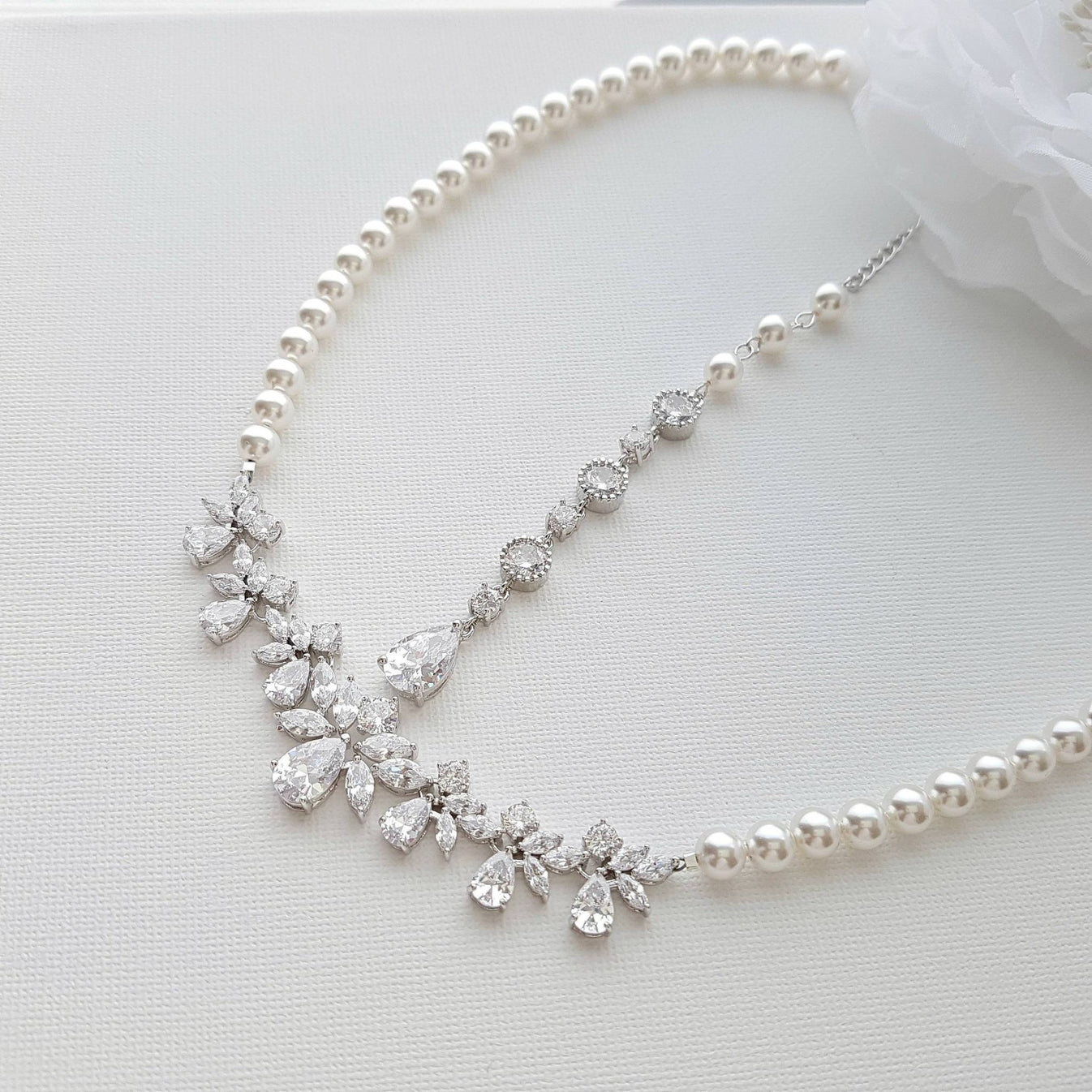 Back Bridal Necklace, Crystal and Pearl Wedding Necklace, Wedding Back ...