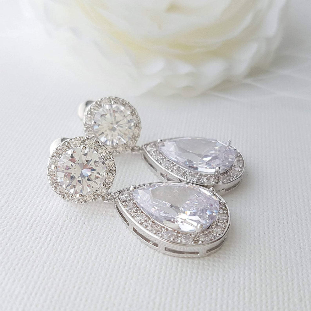 Classic Design Silver Drop Earrings for Your Wedding, Formal, Prom Look ...