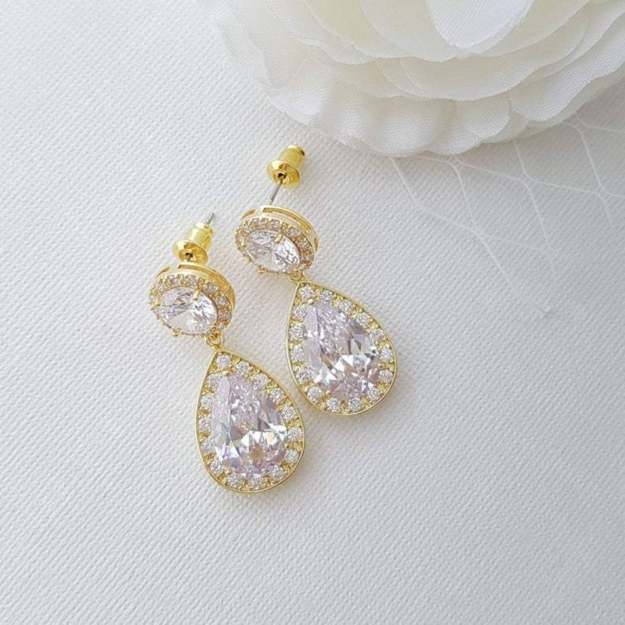 Classic Design Silver Drop Earrings for Your Wedding, Formal, Prom Look ...