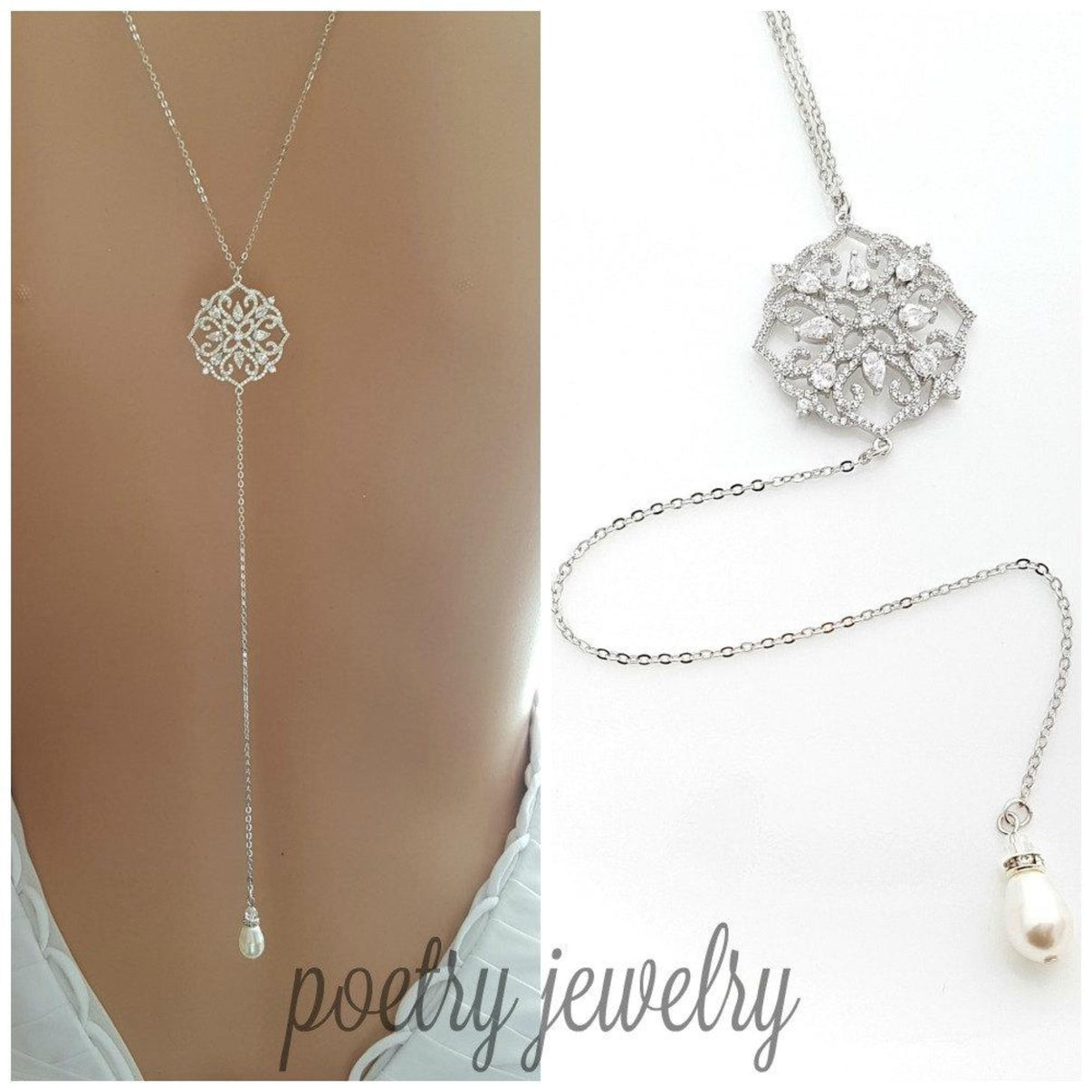 Long Back Necklace | Prom,Wedding Backdrop Necklace for Backless Dress ...